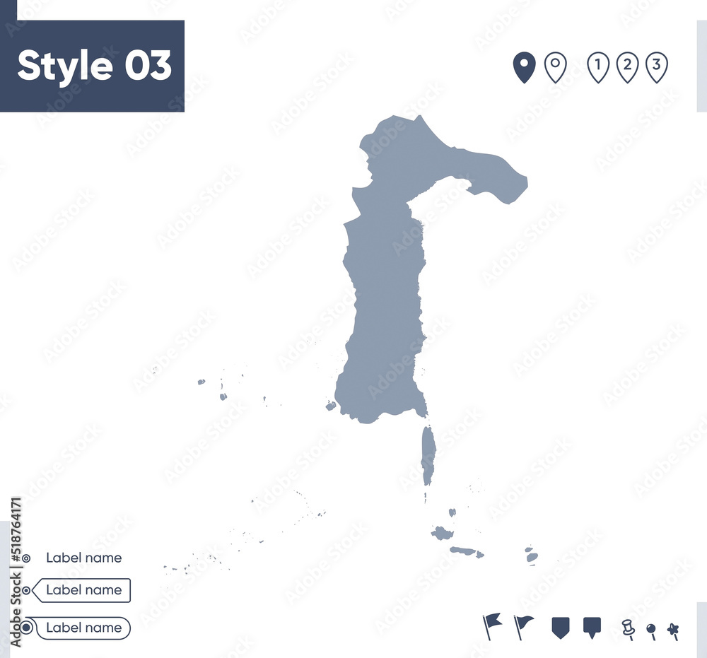 South Sulawesi, Indonesia - map isolated on white background. Outline ...