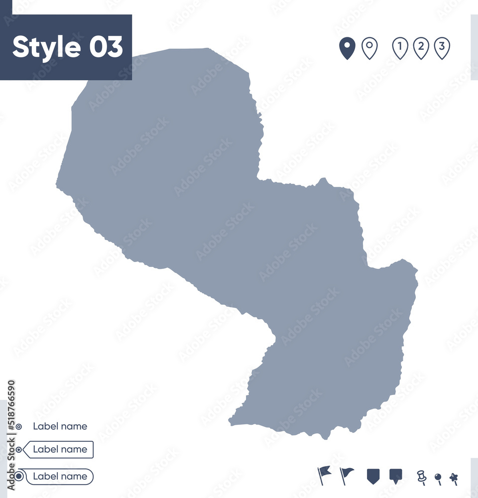 Paraguay - map isolated on white background. Outline map. Vector map ...