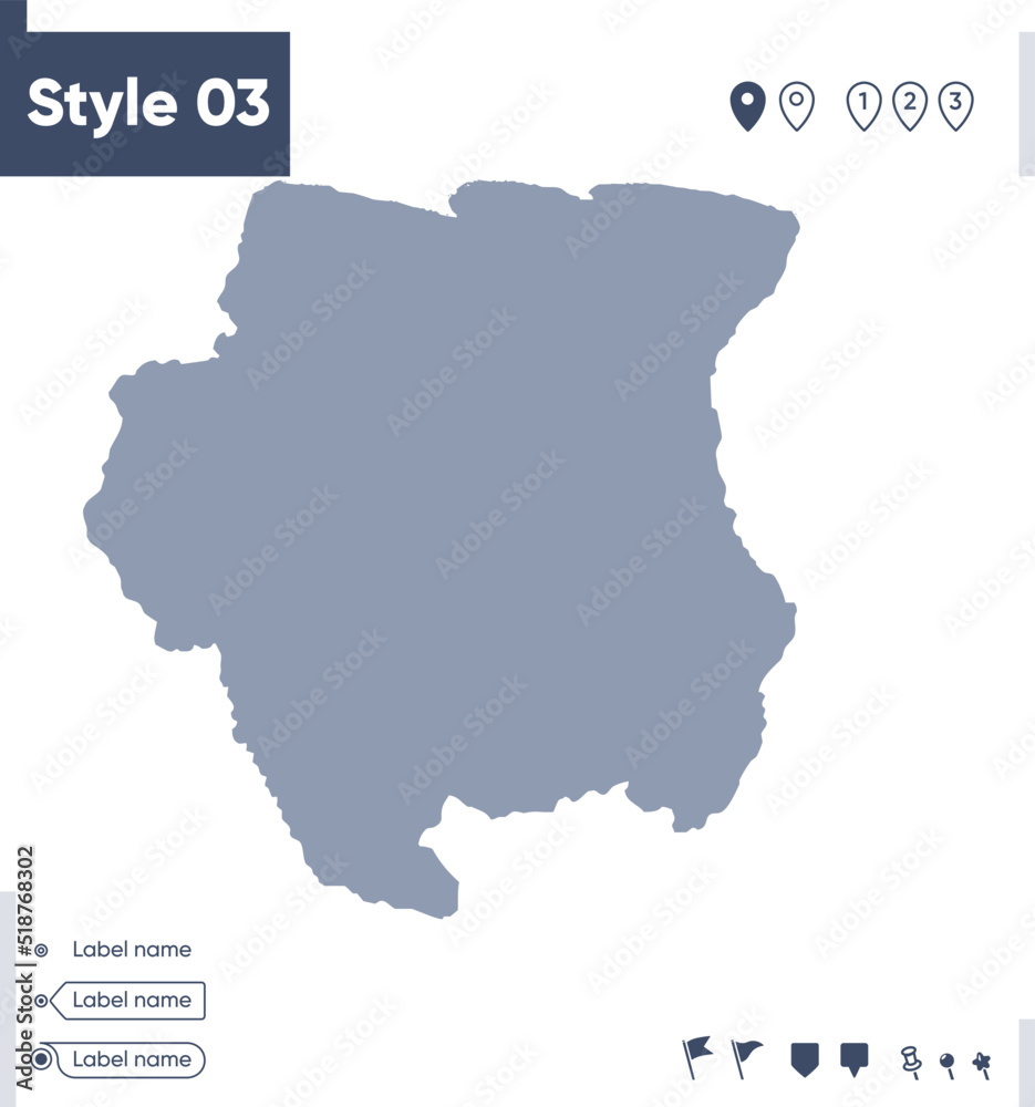 Suriname Map Isolated On White Background Outline Map Vector Map Shape Map Stock Vector