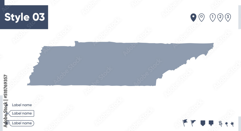 Tennessee, USA - map isolated on white background. Outline map. Vector ...