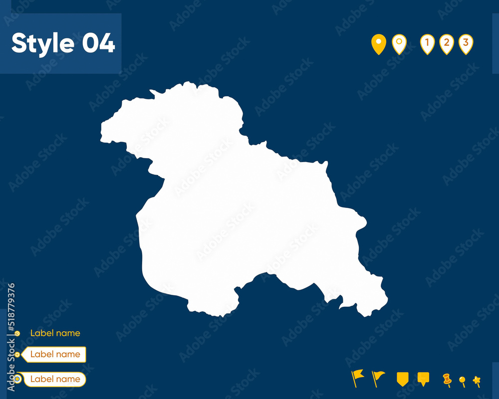 Jammu And Kashmir, India - map isolated on blue background. Outline map ...