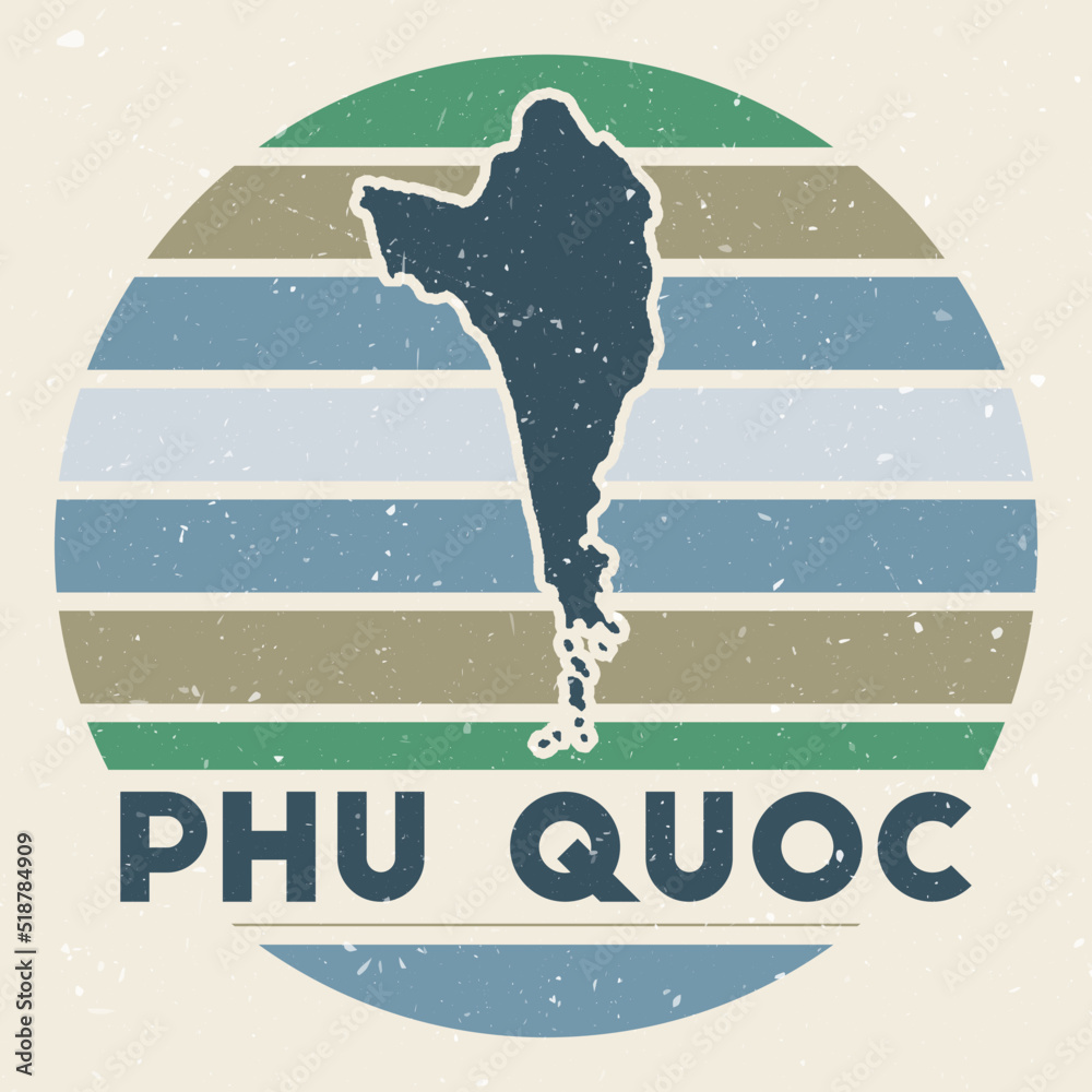 Phu Quoc logo. Sign with the map of island and colored stripes, vector ...