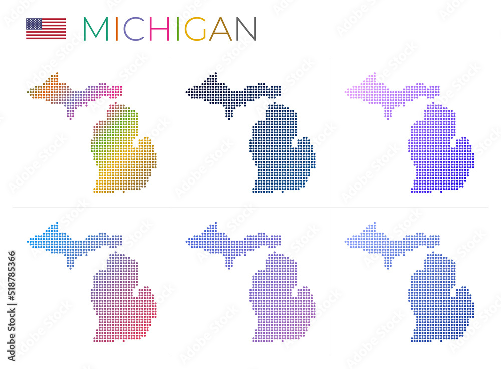 Michigan dotted map set. Map of Michigan in dotted style. Borders of ...