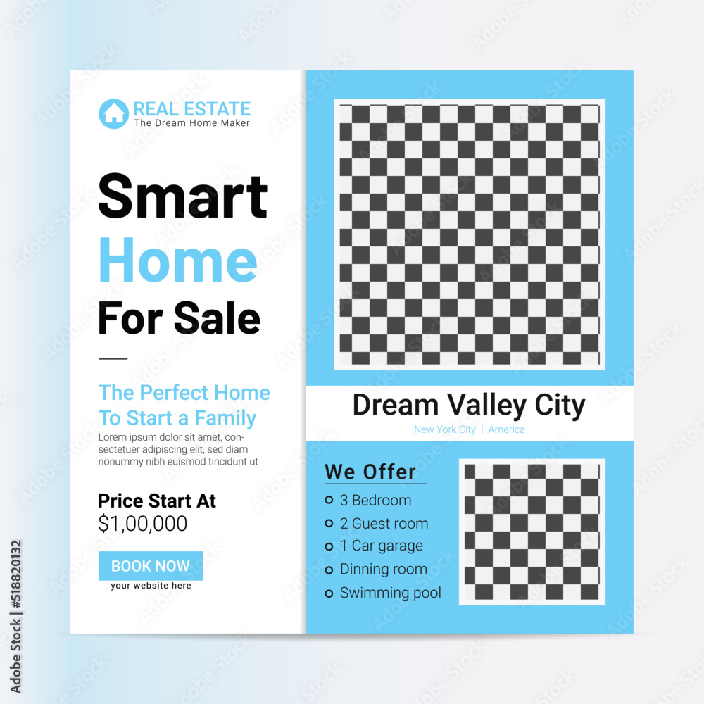 Real Estate advertisement. Home Sale Social Media Post Template. Unique ...