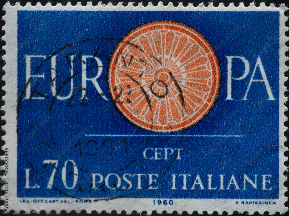 ITALY - CIRCA 1960: a postage stamp from ITALY , showing a wagon wheel ...