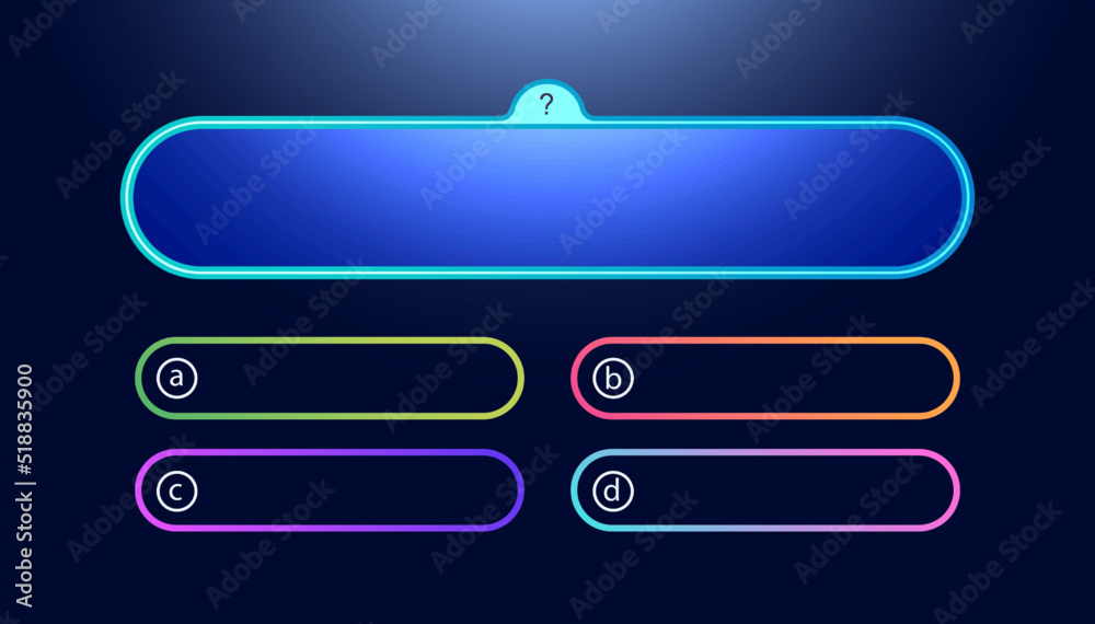 Vector question and answers template neon style for quiz game, exam, tv ...