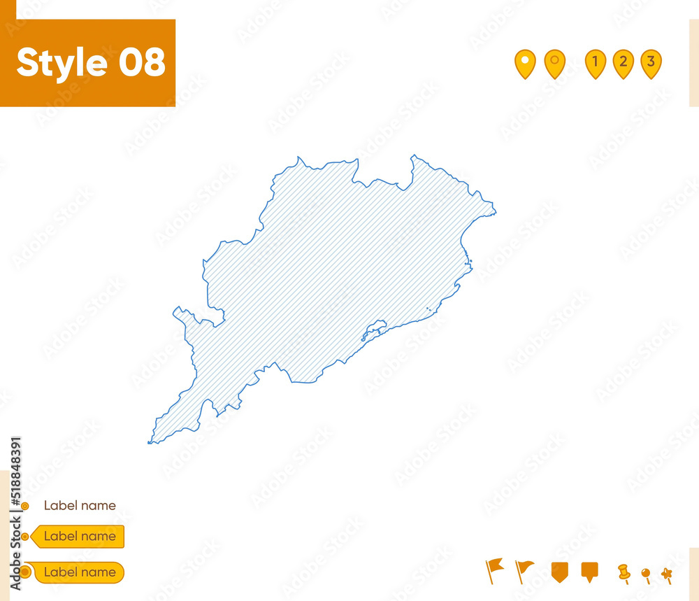 Odisha, India - grid map isolated on white background. Outline map ...