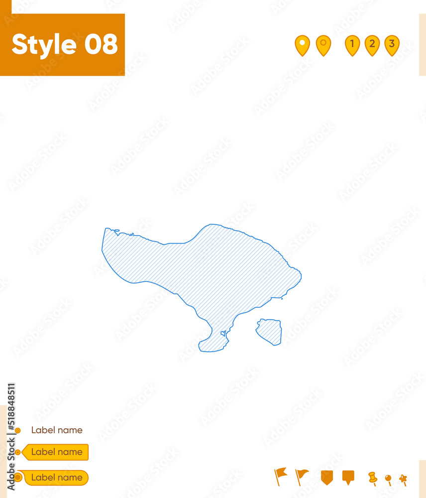 Bali, Indonesia - grid map isolated on white background. Outline map ...