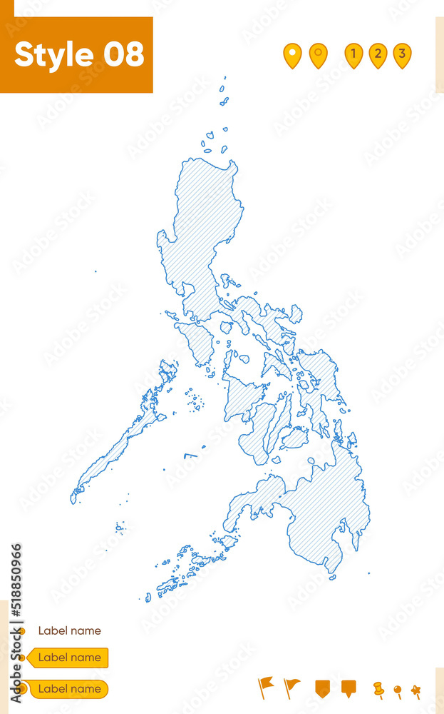 Philippines - grid map isolated on white background. Outline map ...