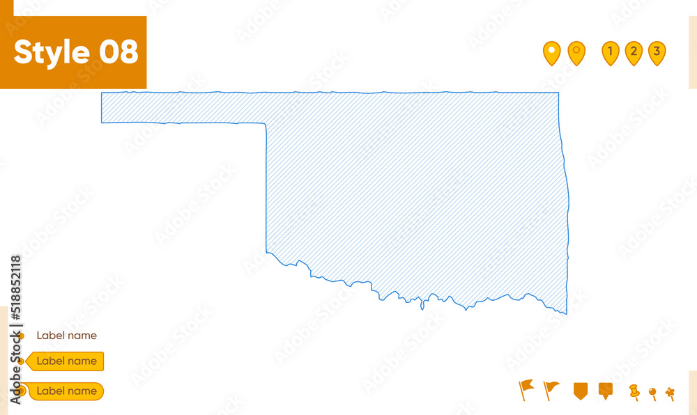 Oklahoma, USA - grid map isolated on white background. Outline map ...
