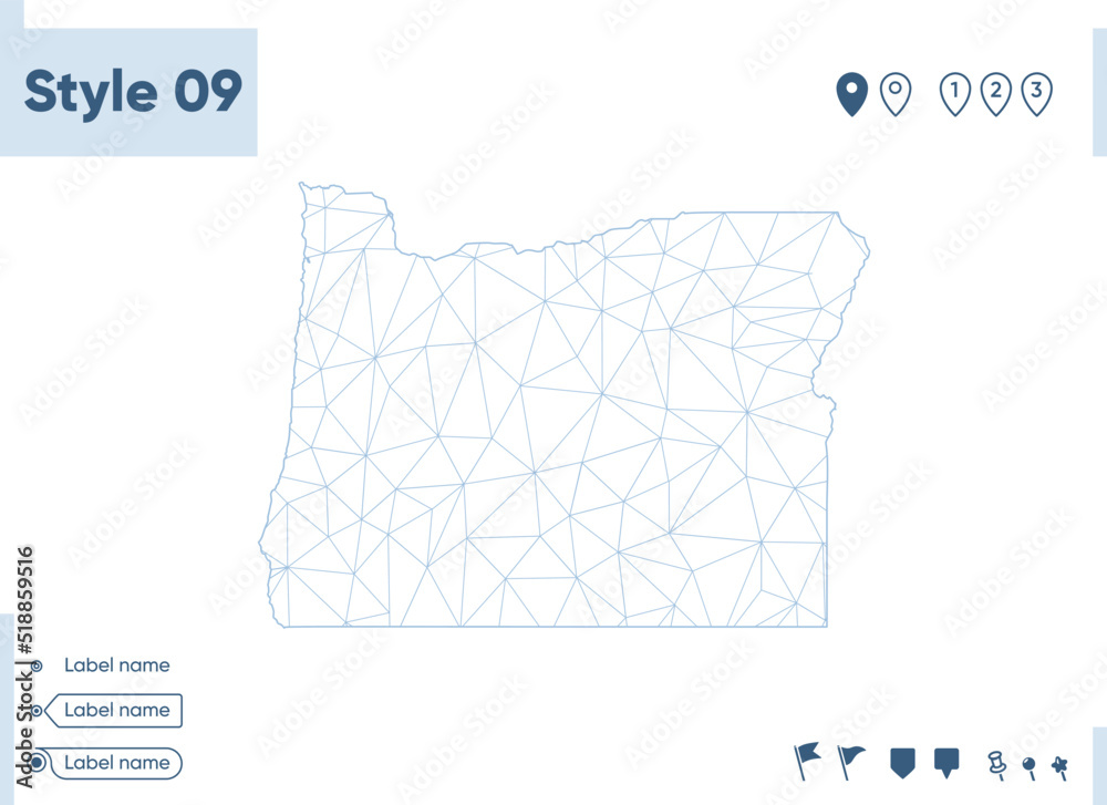 Oregon, USA - white low poly map, polygonal map. Outline map. Vector ...