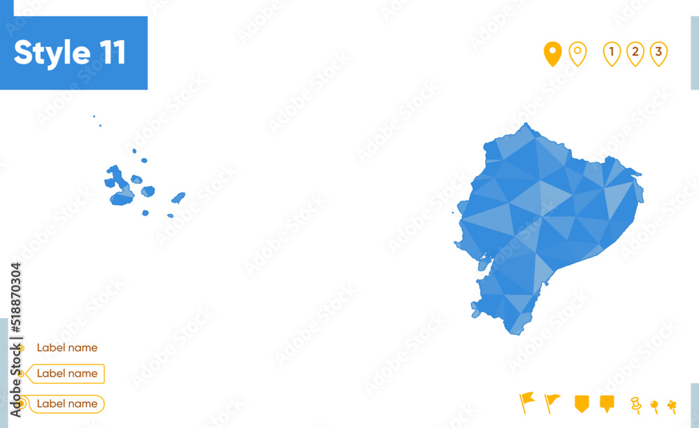 Ecuador - blue low poly map, polygonal map. Outline map. Vector ...