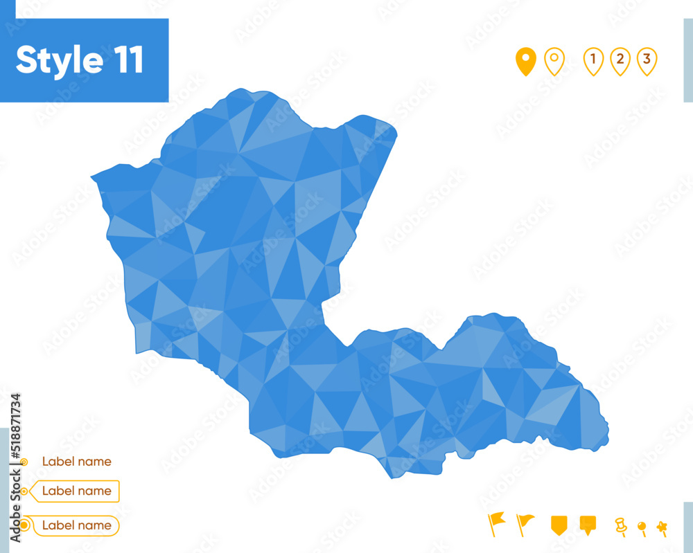 Dornod, Mongolia - blue low poly map, polygonal map. Outline map ...