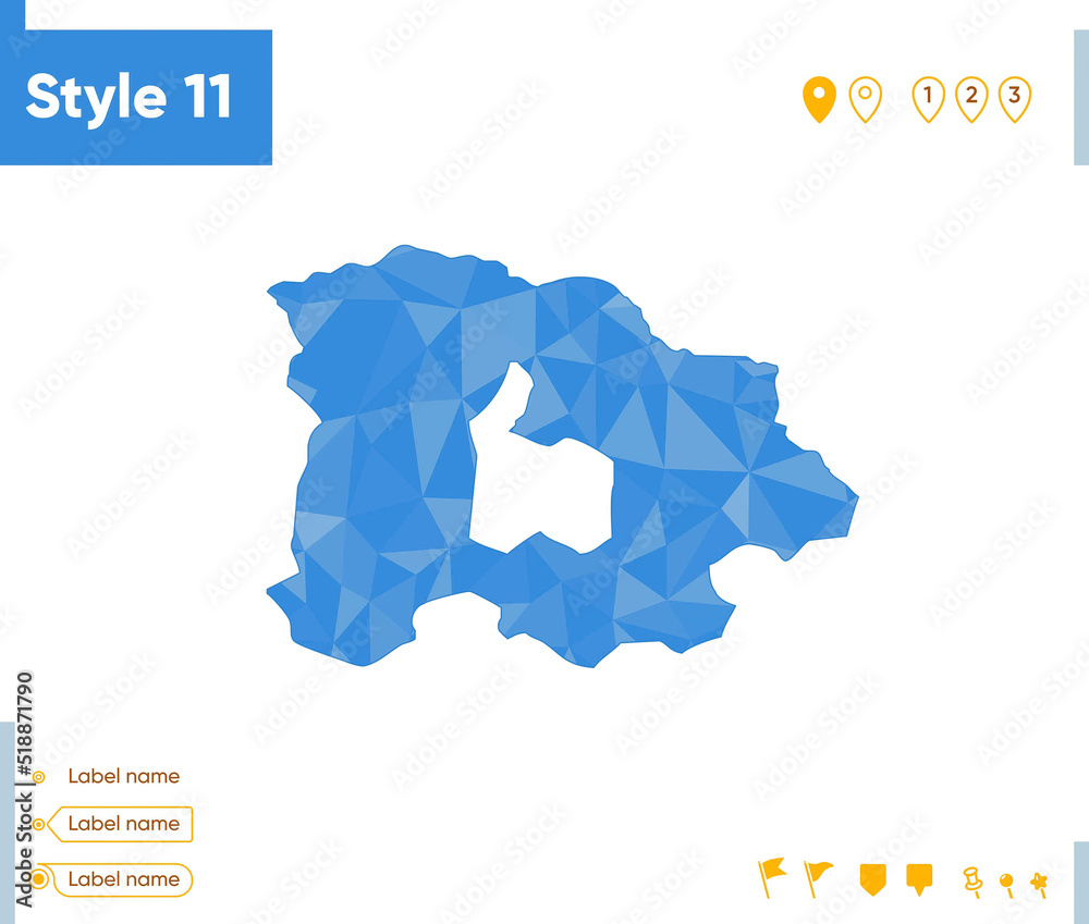 Selenge, Mongolia - blue low poly map, polygonal map. Outline map ...