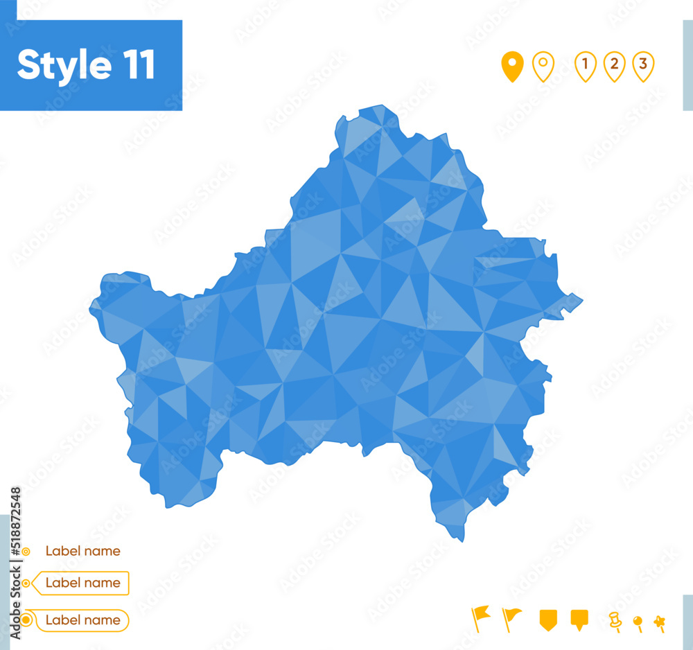 Bryansk Region, Russia - blue low poly map, polygonal map. Outline map ...