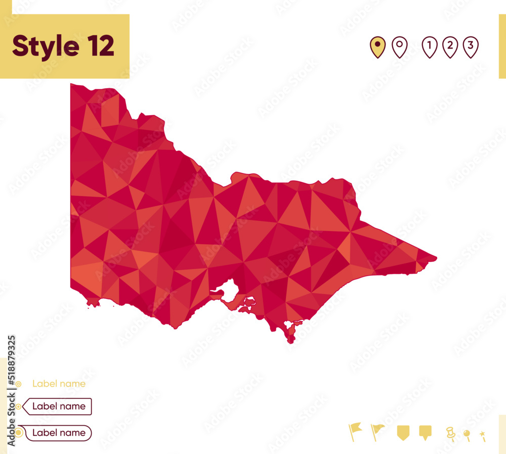 Victoria, Australia - red low poly map, polygonal map. Outline map ...