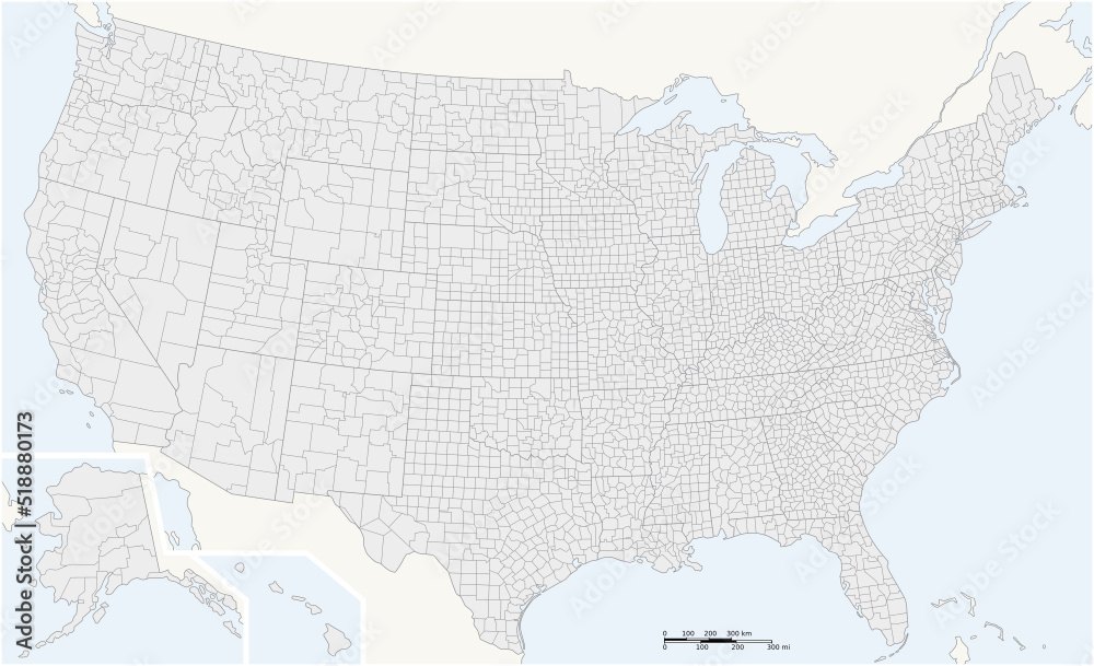 Vector outline map of the states and counties in the United States ...