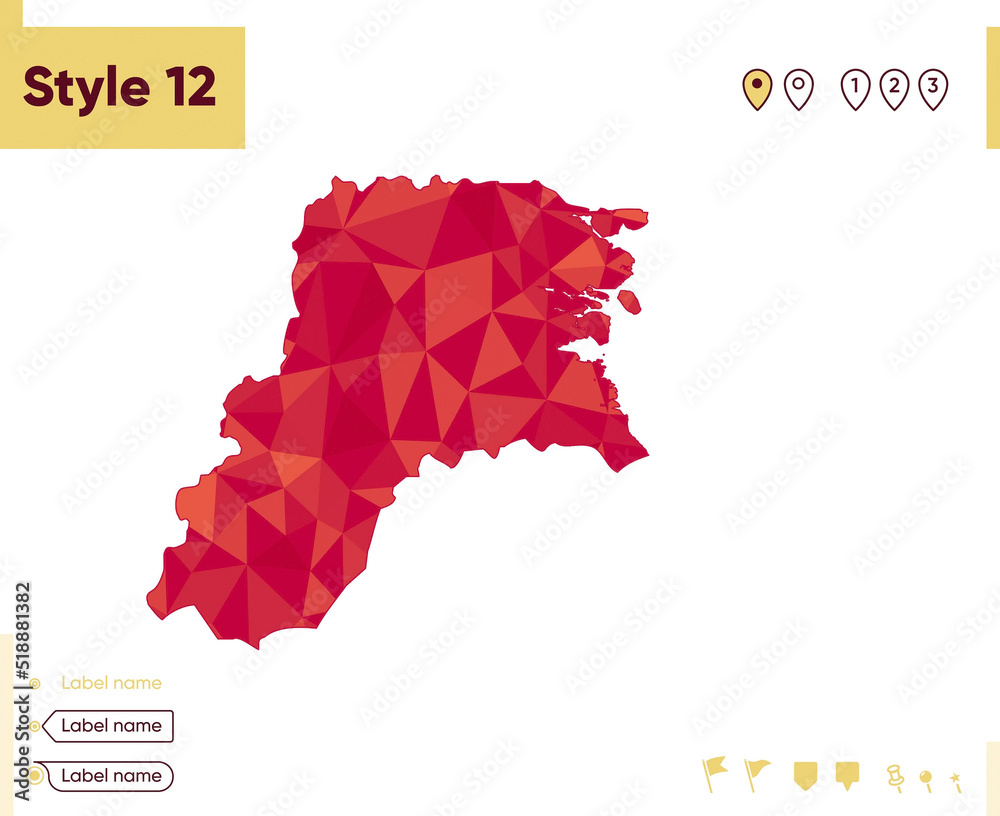 North Kalimantan, Indonesia - red low poly map, polygonal map. Outline ...