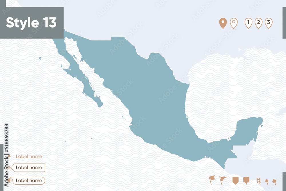 Mexico - map with water, national borders and neighboring countries ...