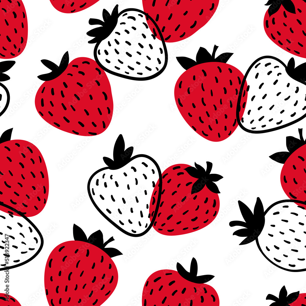 Seamless pattern with pink strawberry berry. Hand drawn strawberries ...