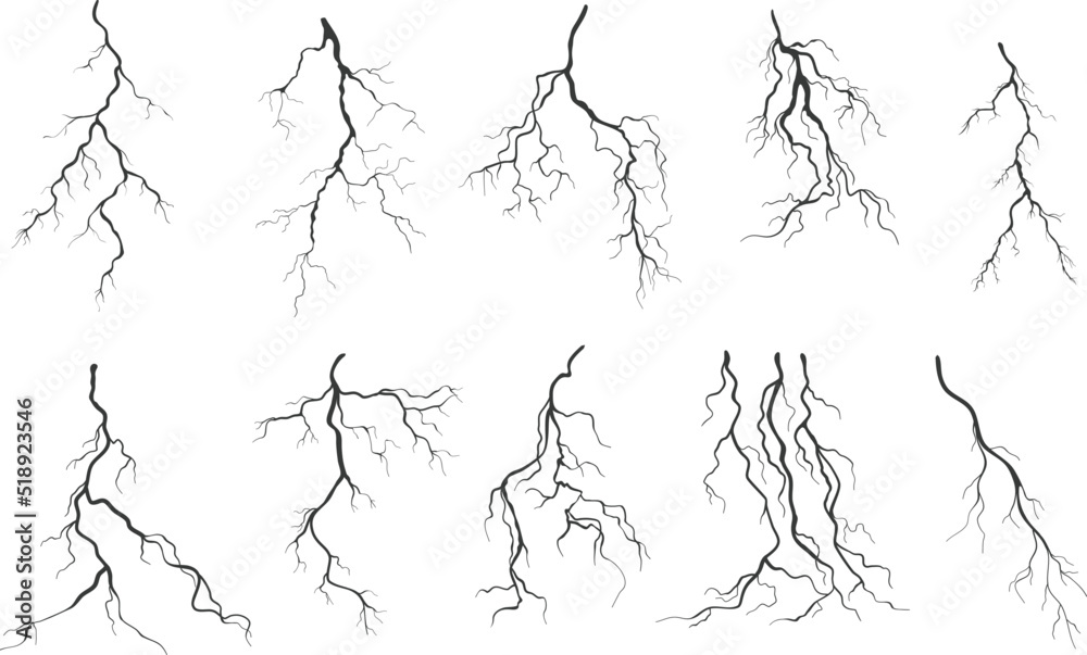 Lightning outline icons set, electric flash of power energy and ...