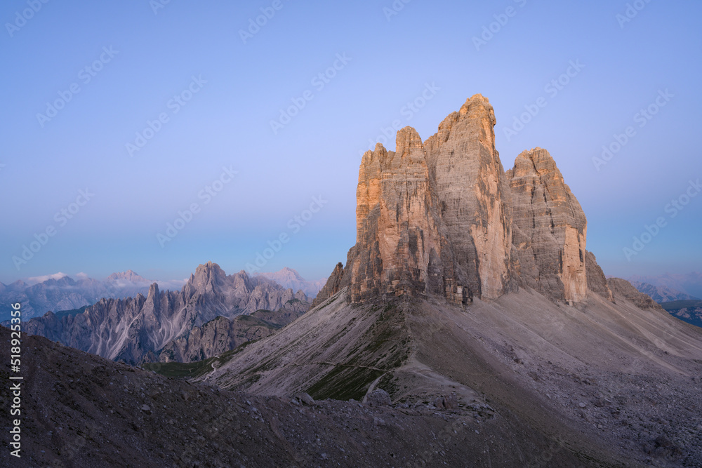 Stunning view of the Three Peaks of Lavaredo, (Tre cime di Lavaredo ...