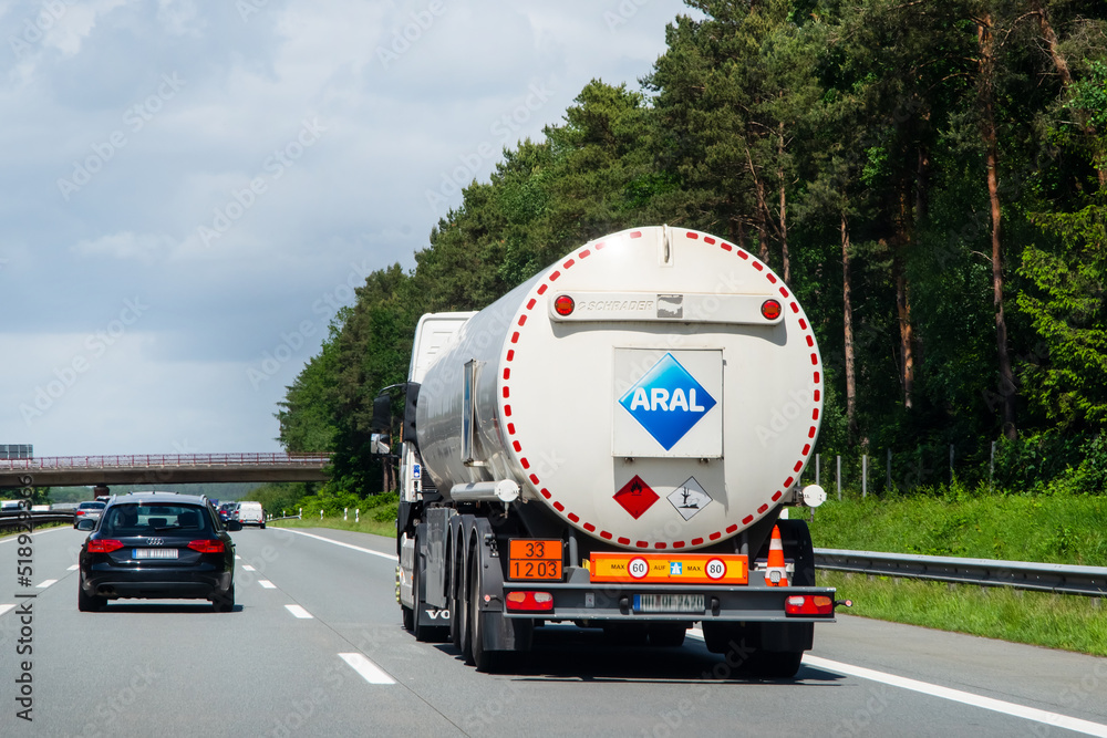 Germany 2022: Aral truck on motorway. Aral is a brand of automobile ...