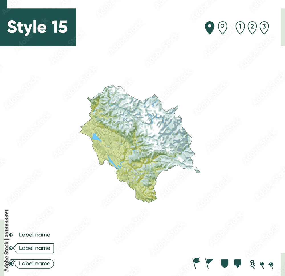 Himachal Pradesh, India - map with shaded relief, land cover, rivers ...