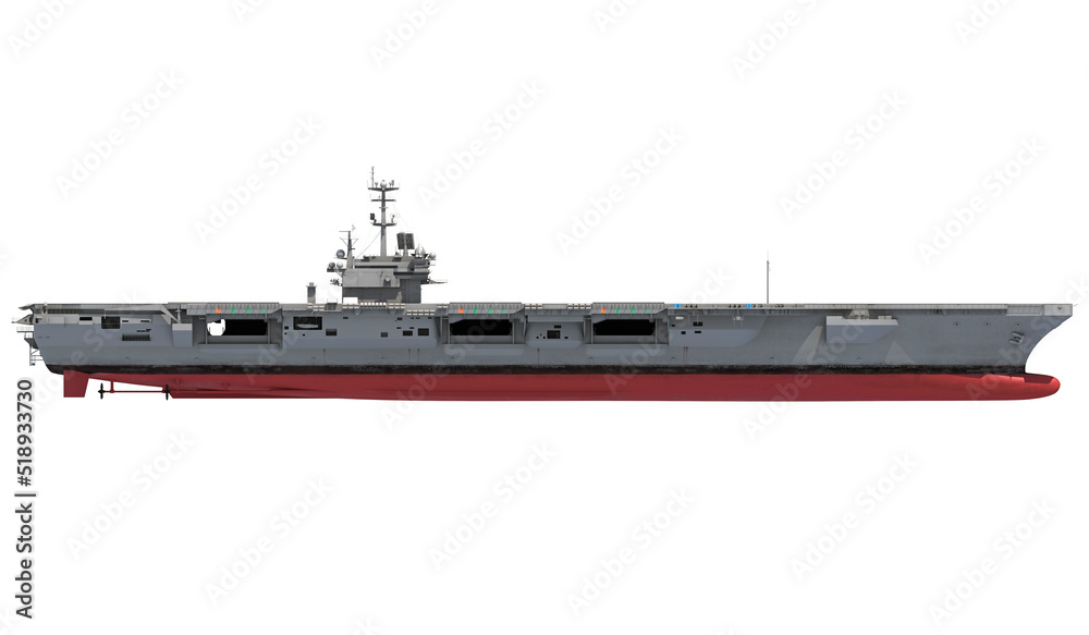 Aircraft carrier nuclear military ship, side view 3D rendering Stock ...