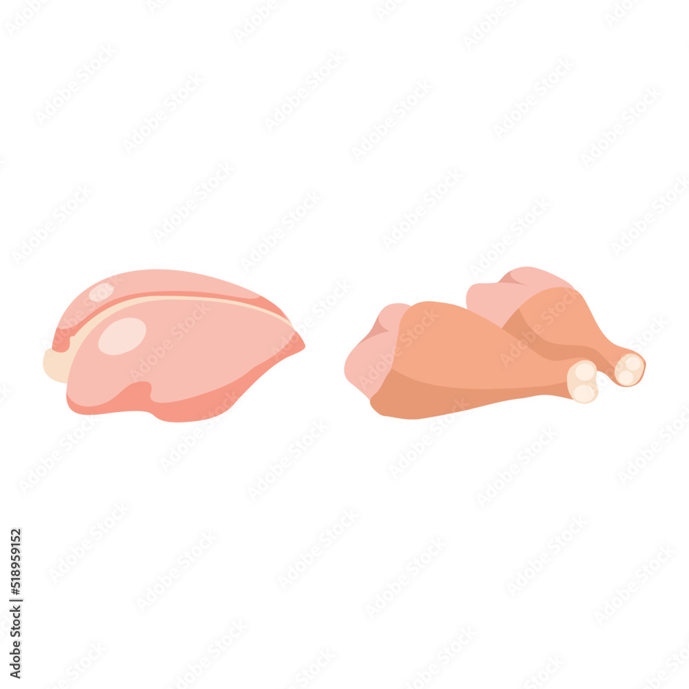 Cartoon meat products. Chicken vector set. Fras, raw farm meat concept ...
