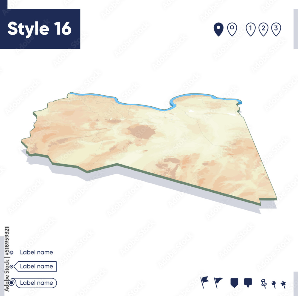 Libya - map with shaded relief, land cover, rivers, mountains. Biome ...