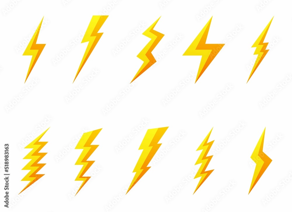 Lightning bolt icons collection set isolated on white background ...