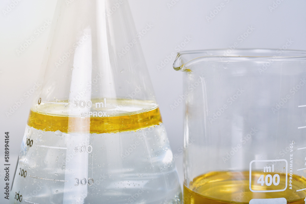 Oil in water emulsions, Oil mixing in liquid phase, Science laboratory ...