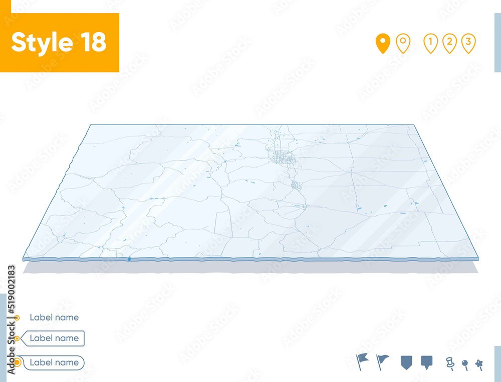 Colorado, USA - 3d map on white background with water and roads. Vector ...