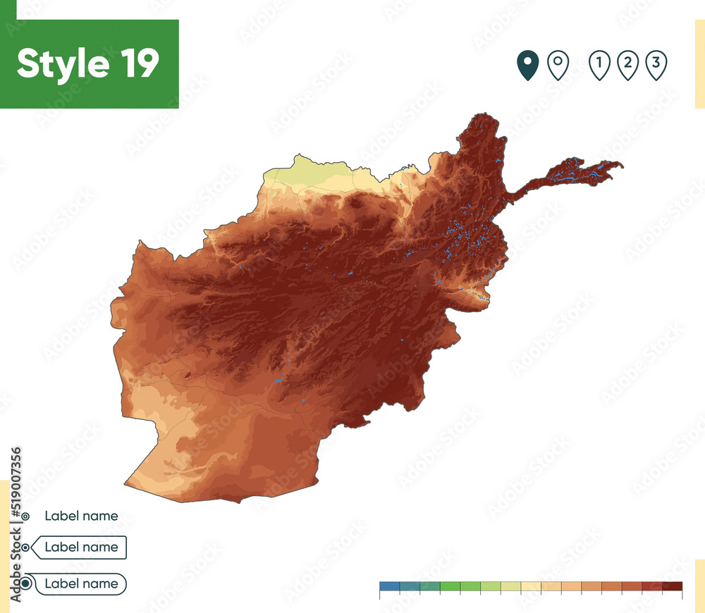 Afghanistan - high detailed physical map. Vector map. Dem map. Stock ...