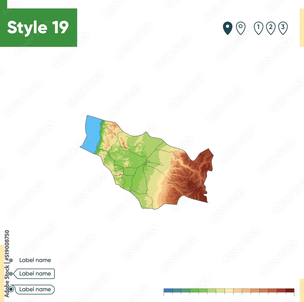Nuble, Chile - high detailed physical map. Vector map. Dem map. Stock ... Nuble, Chile - high detailed physical map. Vector map. Dem map. Stock ...