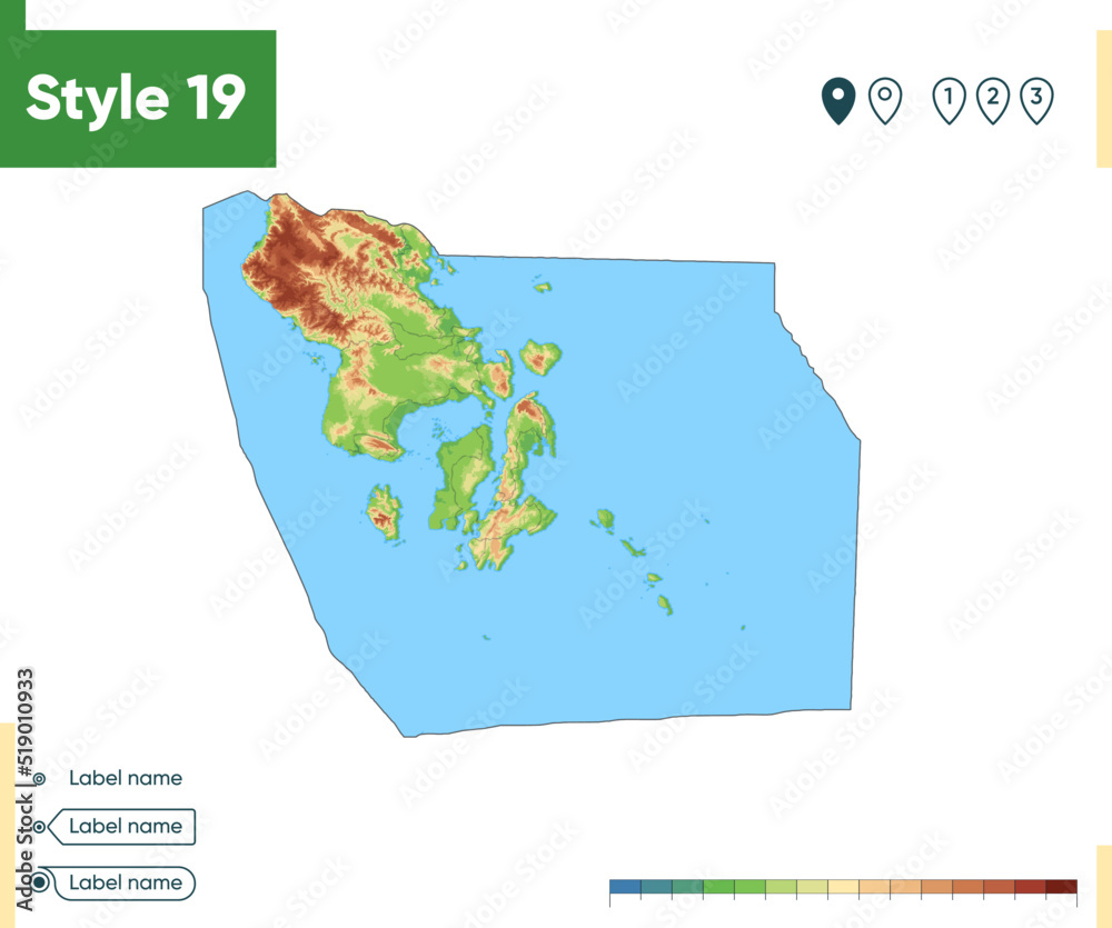 Southeast Sulawesi, Indonesia - high detailed physical map. Vector map ...
