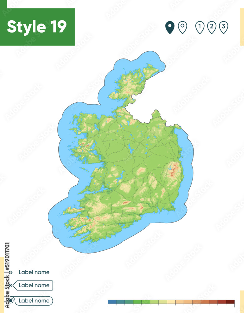 Ireland - high detailed physical map. Vector map. Dem map. Stock Vector ...