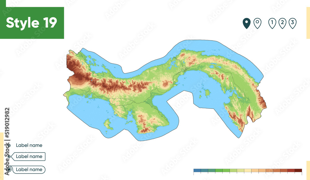 Panama - high detailed physical map. Vector map. Dem map. Stock Vector ...