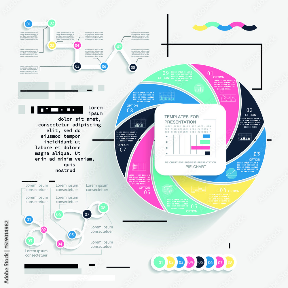 Template for cycle diagram and pie chart, vector options steps or ...