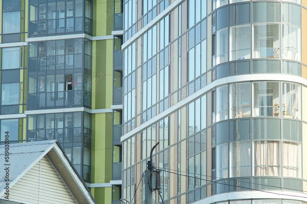 Horizontal full-color photo. Urban landscape. Geometric composition of ...