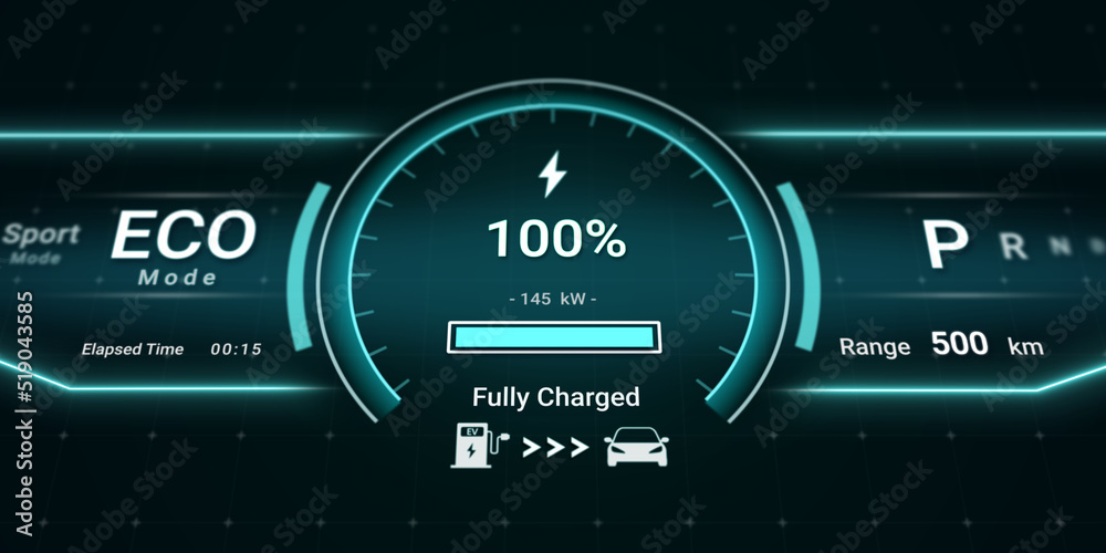 Battery charging status interface on electric vehicle using DC fast ...