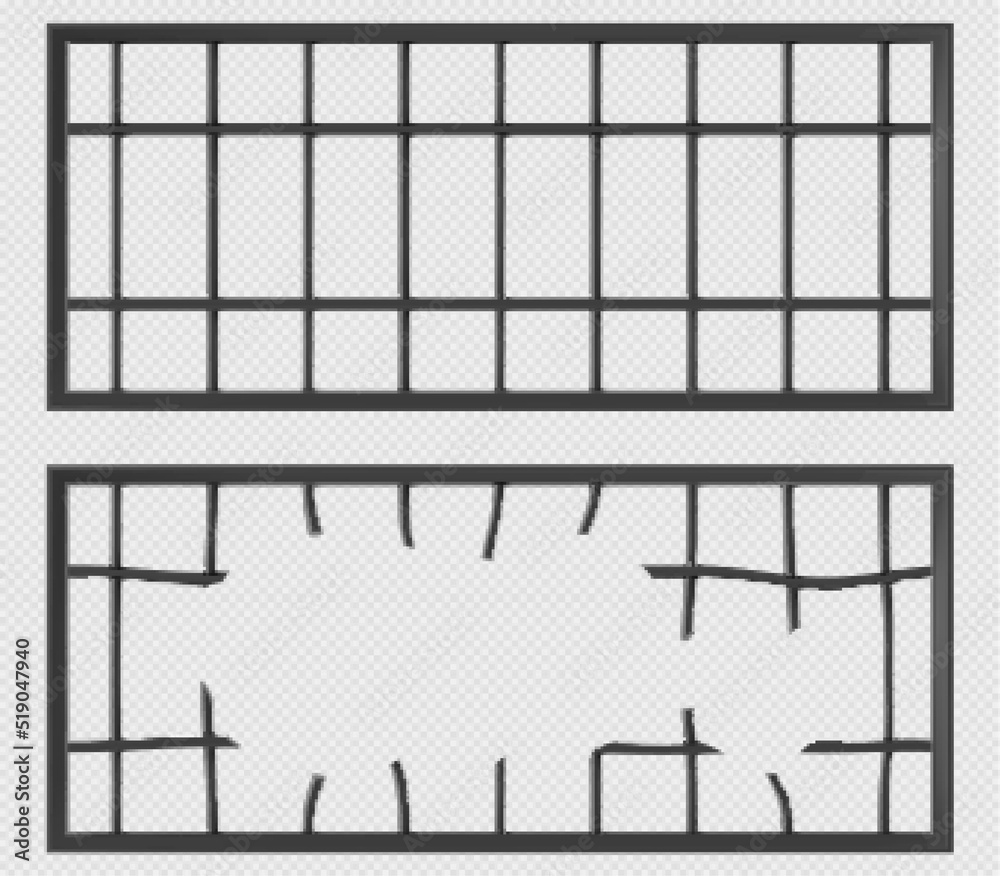 Prison cage windows with grate of metal bars. Vector realistic ...