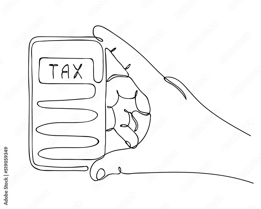 Continuous One Line drawing of Hand and calculator. Calculation of Tax ...
