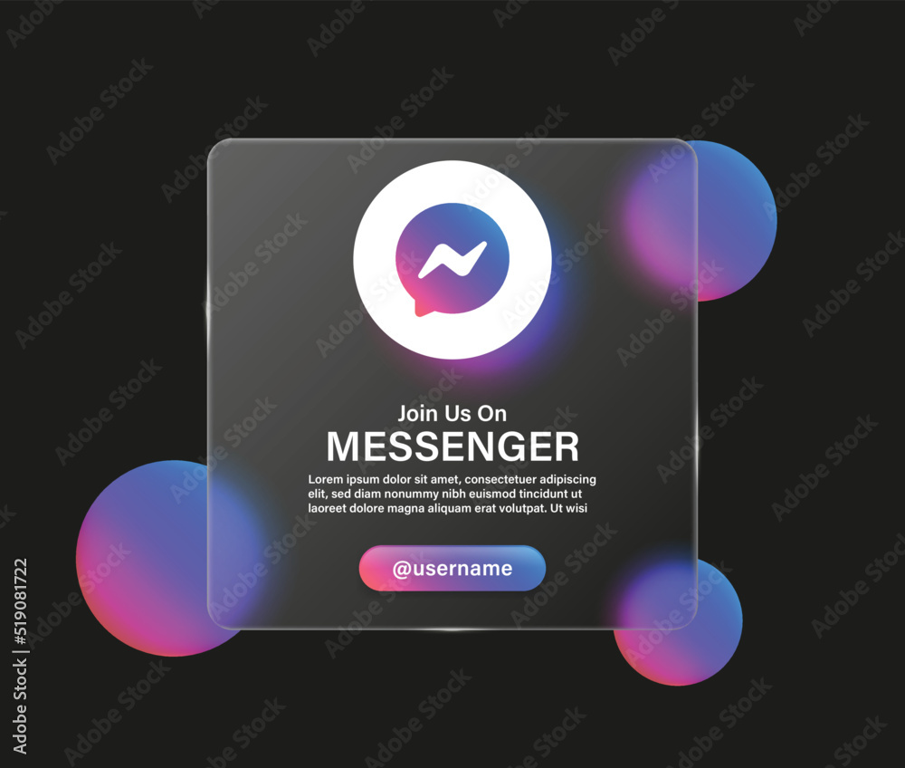 follow us on messenger in glassmorphism background with transparent ...