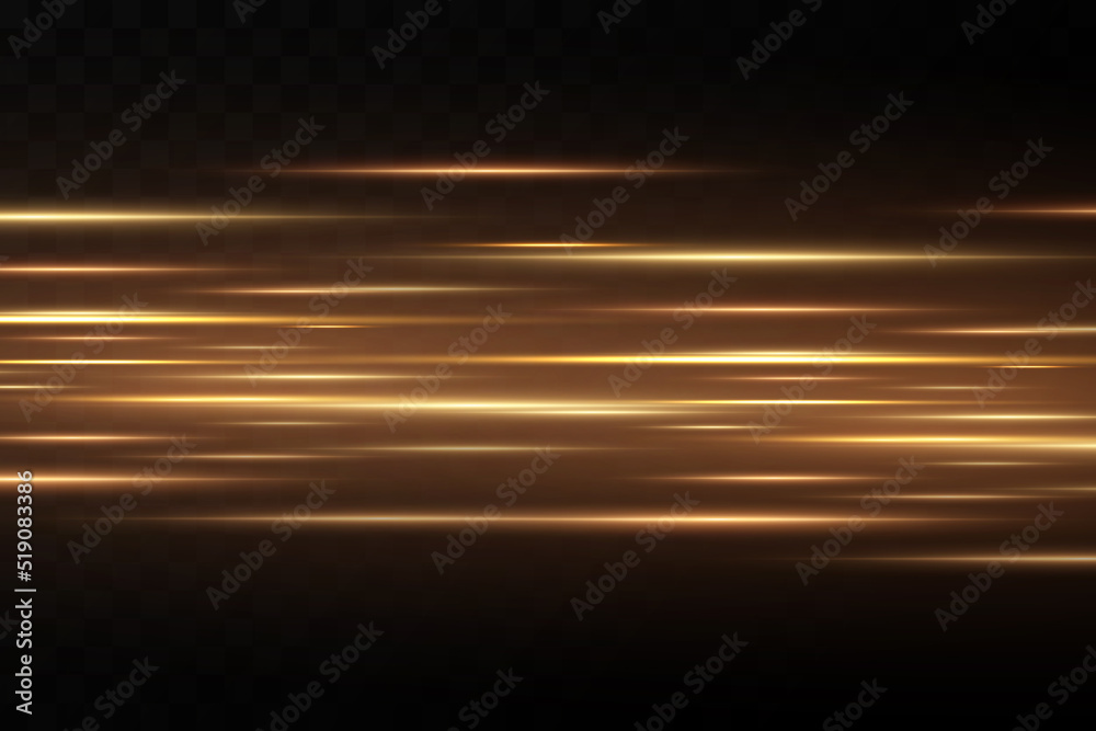 Gold horizontal lens flares pack. Laser beams, horizontal light rays ...