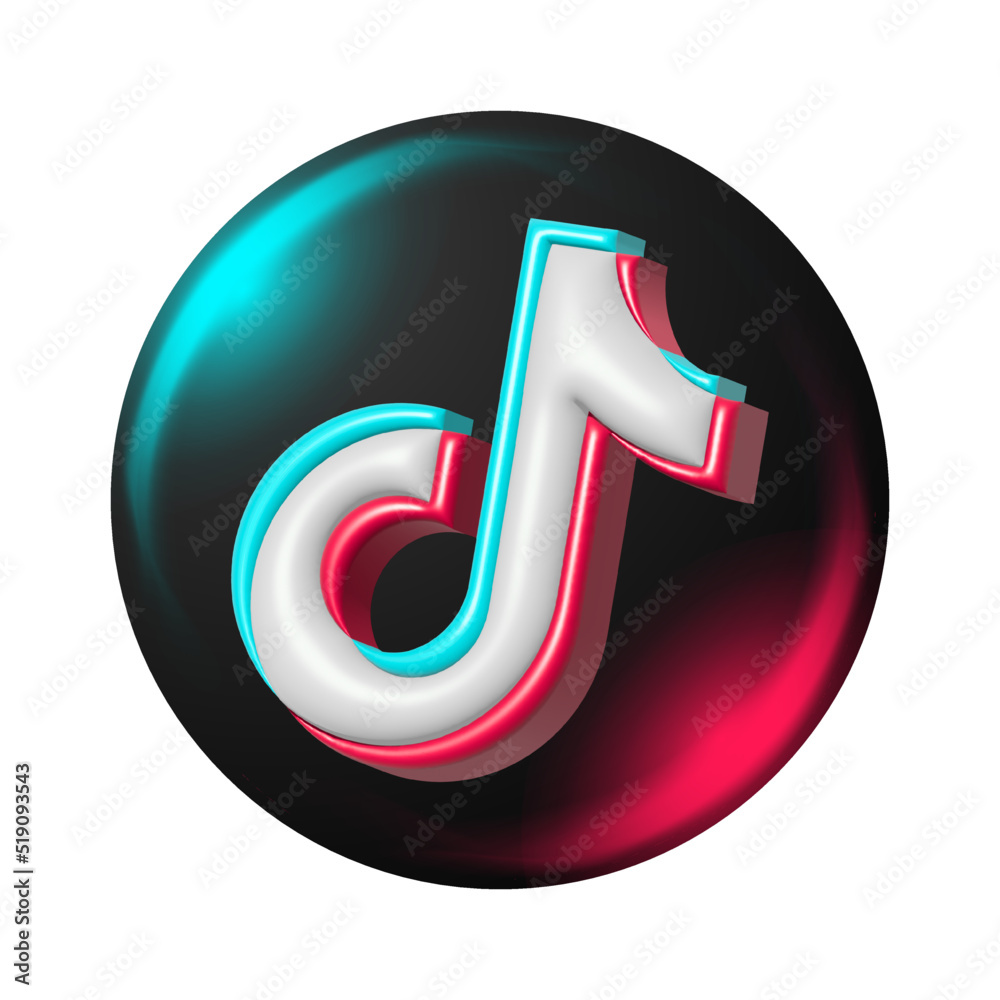 Tiktok colorful icon, tiktok 3d app icon logo on black gradient ...
