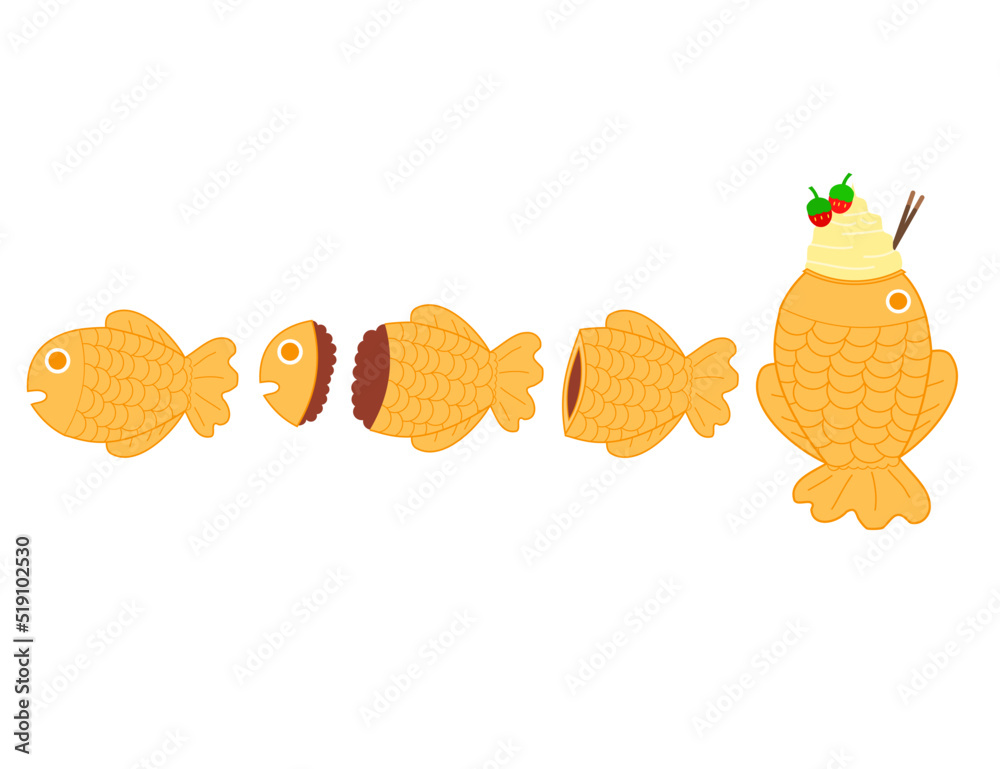 Taiyaki japanese bakery.Fish-shaped cake with red bean filling ...