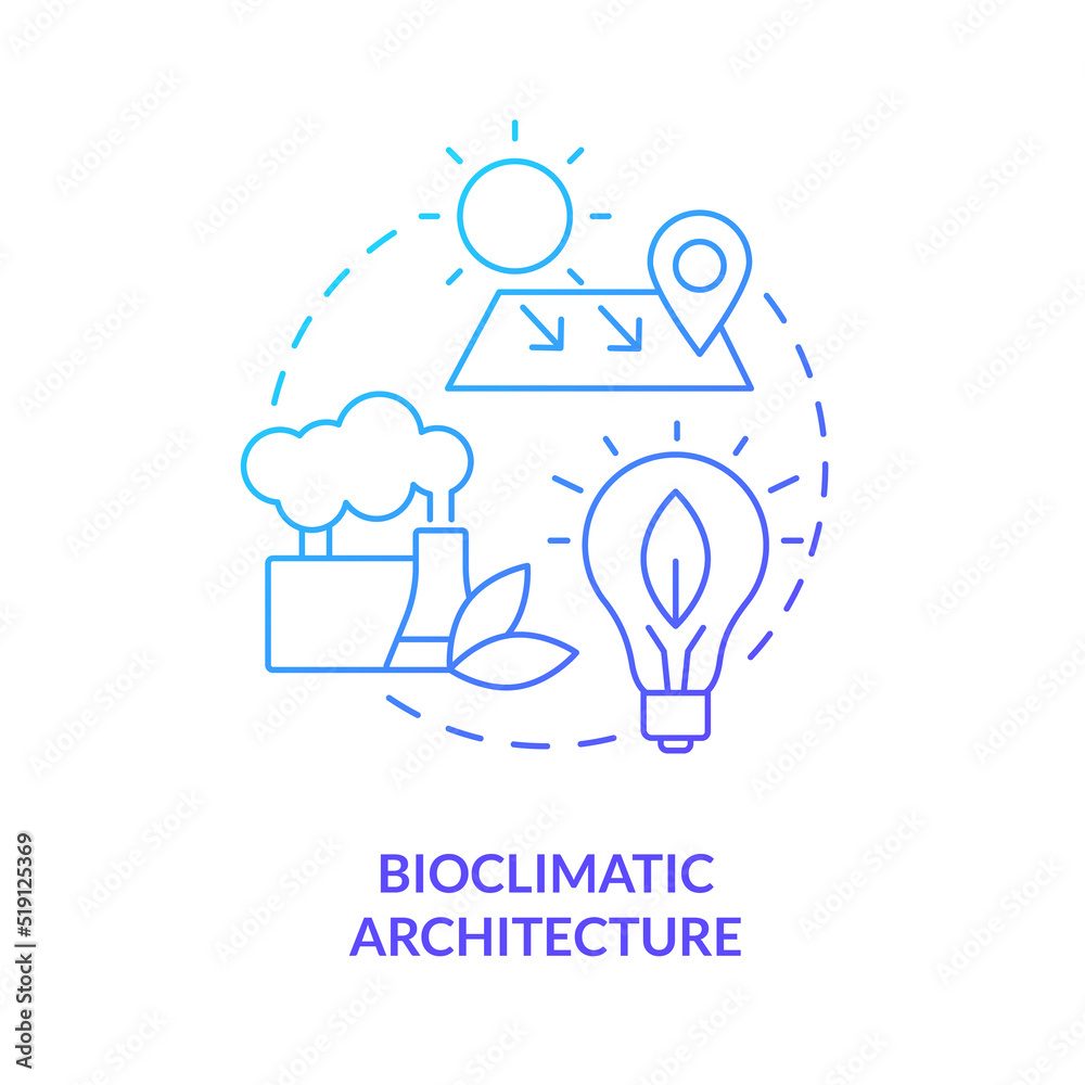 Bioclimatic architecture blue gradient concept icon. Local climate. Net ...
