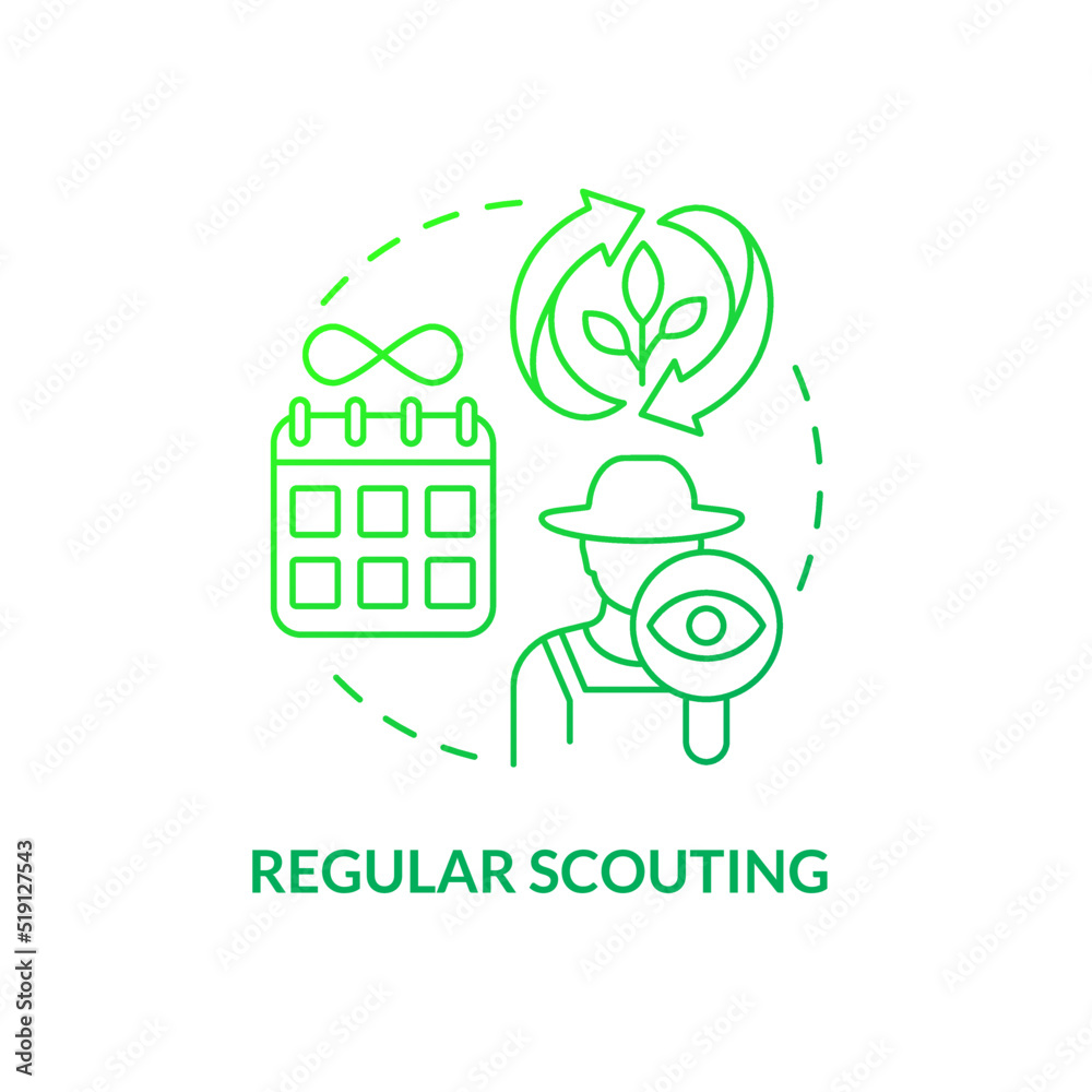 Regular scouting green gradient concept icon. Monitor plant development ...